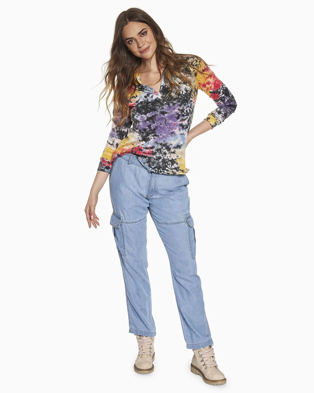 Erin Tie Dye Henley Tee in White/Black Tie Dye – Veneka