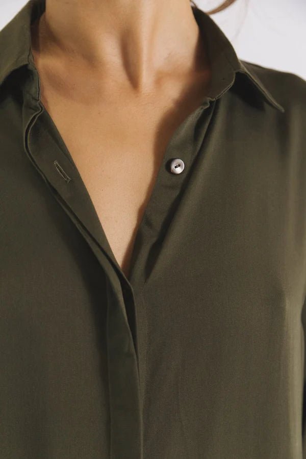 Essential Shirt Dress in Olive Night – Veneka