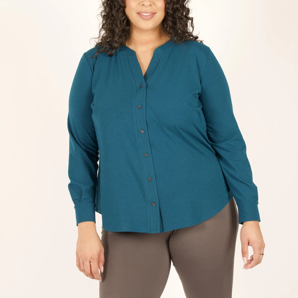 The Comfy Button-Up Shirt in Sapphire – Veneka